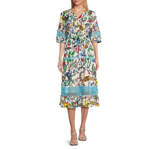 John Mark | Dresses | John Mark Floral Print Split Neck Short Sleeve ...